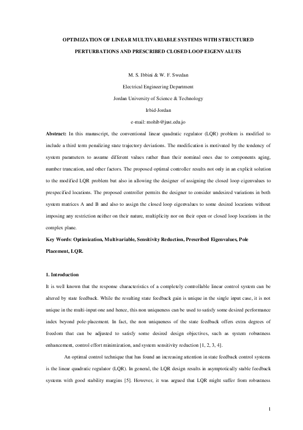 (PDF) Optimization of Linear Multivariable Systems with Structured ...