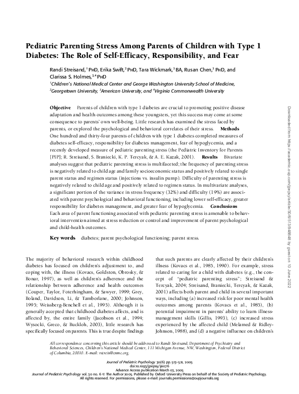 (PDF) Pediatric Parenting Stress Among Parents of Children with Type 1 ...