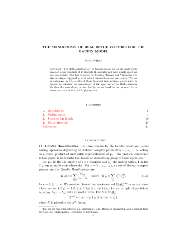 (PDF) The monodromy of real Bethe vectors for the Gaudin model