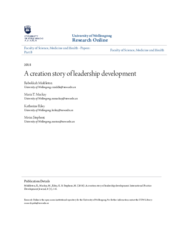 (PDF) A creation story of leadership development