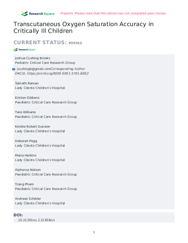 (PDF) Transcutaneous Oxygen Saturation Accuracy in Critically Ill ...