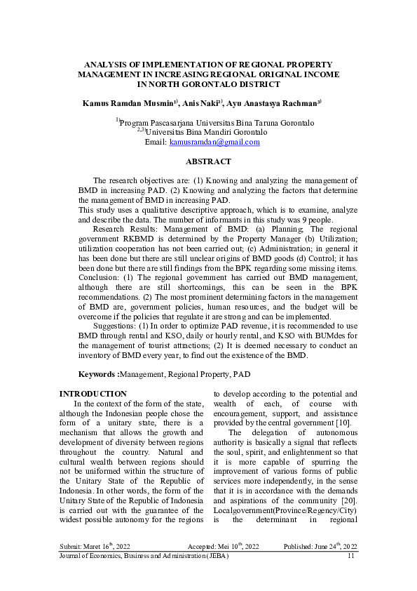 (PDF) Analysis of Implementation of Regional Property Management in ...