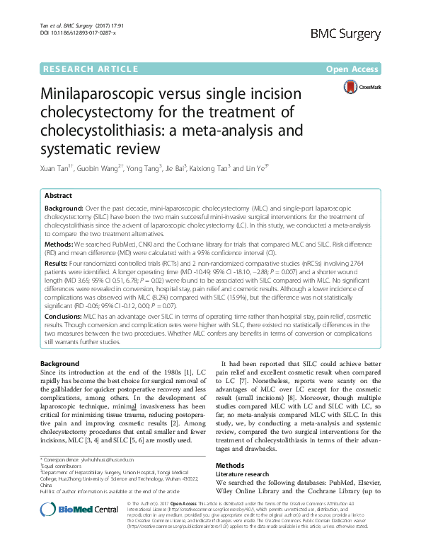 (PDF) Minilaparoscopic versus single incision cholecystectomy for the ...