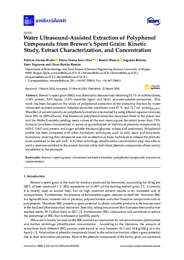 (PDF) Optimization of Brewing Waste’s (Trub) Phenolic Compounds Extraction by Ultrasound ...