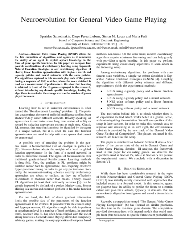 Neuroevolution for General Video Game Playing