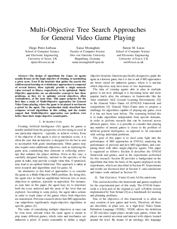 (PDF) Multi-objective tree search approaches for general video game playing