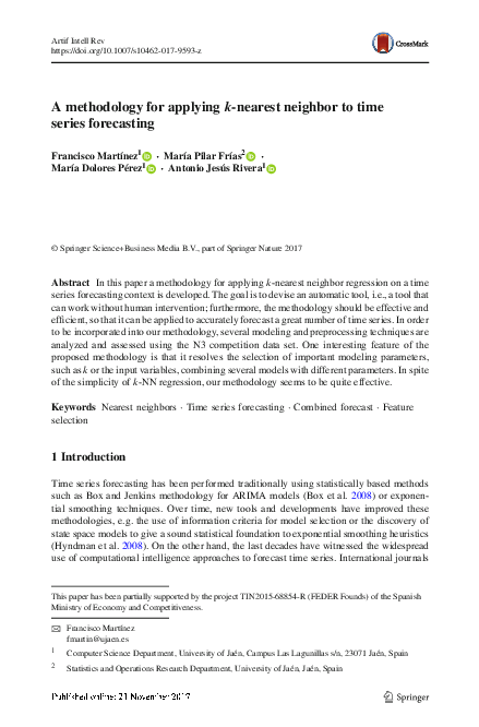 (PDF) A methodology for applying k-nearest neighbor to time series forecasting