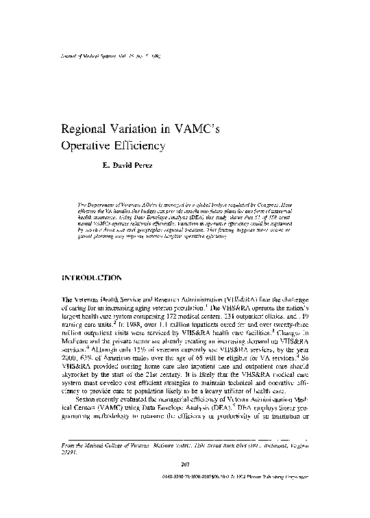 (PDF) Regional variation in VAMC's operative efficiency