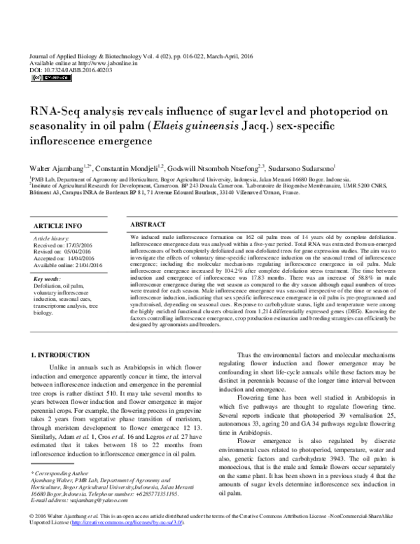 Rna Seq Analysis Reveals Influence Of Sugar Level And Photoperiod On