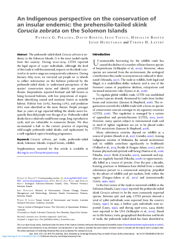 (PDF) An Indigenous perspective on the conservation of an insular ...