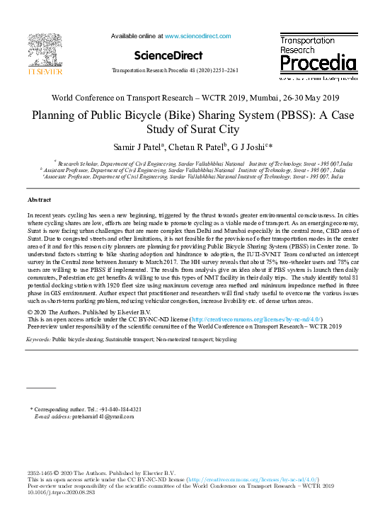 (PDF) Planning of Public Bicycle (Bike) Sharing System (PBSS): A Case Study of Surat City