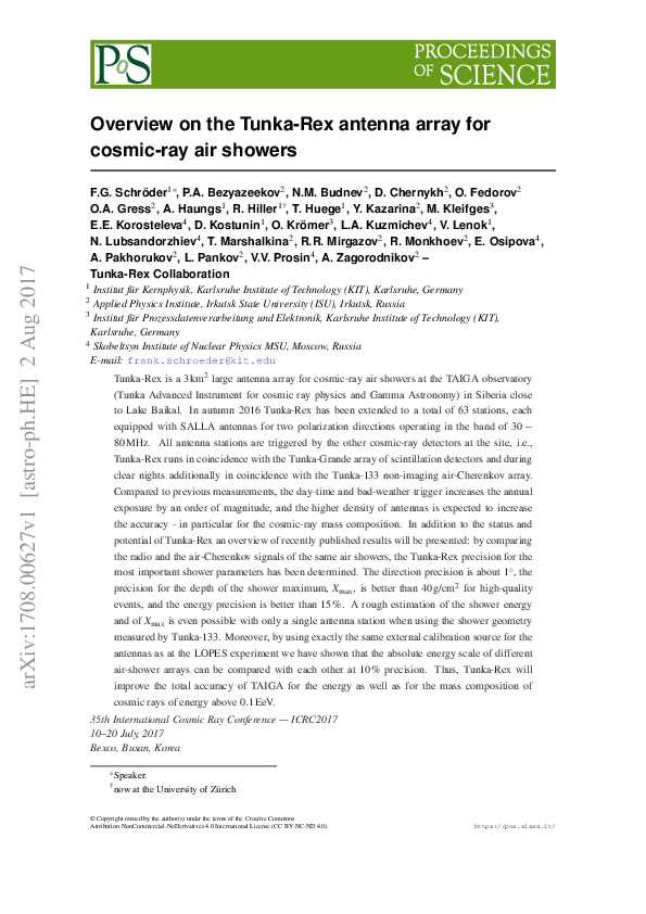 (PDF) Overview on the Tunka-Rex antenna array for cosmic-ray air showers