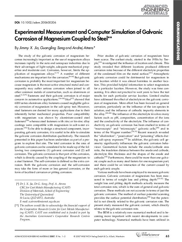 (PDF) Experimental Measurement and Computer Simulation of Galvanic Corrosion of Magnesium ...