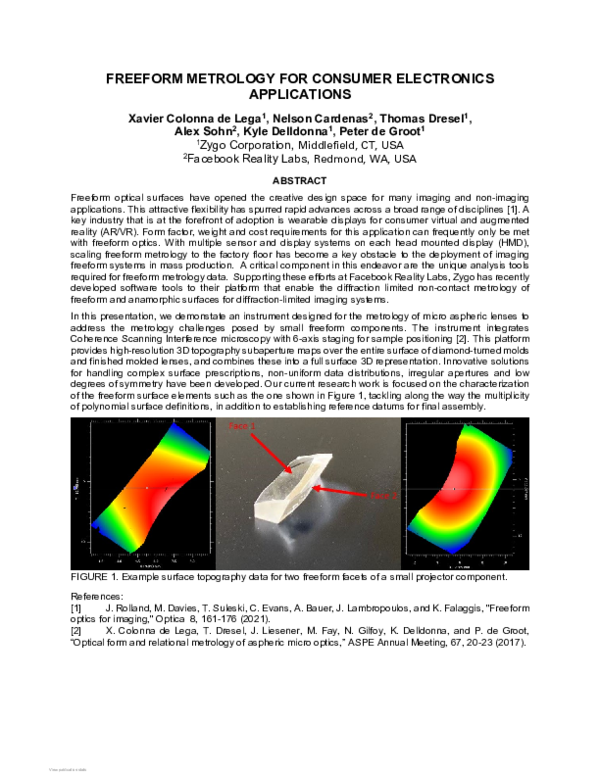 (PDF) FREEFORM METROLOGY FOR CONSUMER ELECTRONICS APPLICATIONS