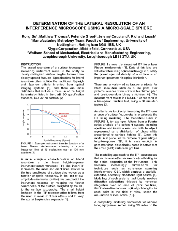 Pdf Determination Of The Lateral Resolution Of An Interference Microscope Using A Micro Scale
