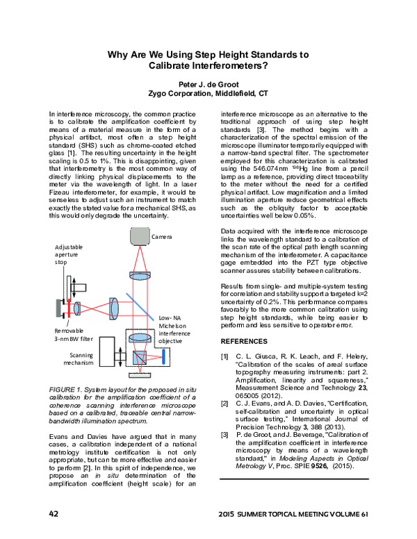 (PDF) Why Are We Using Step Height Standards to Calibrate Interferometers | Peter J de Groot ...