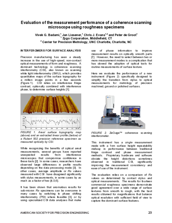 (PDF) Evaluation of the measurement performance of a coherence scanning microscope using ...