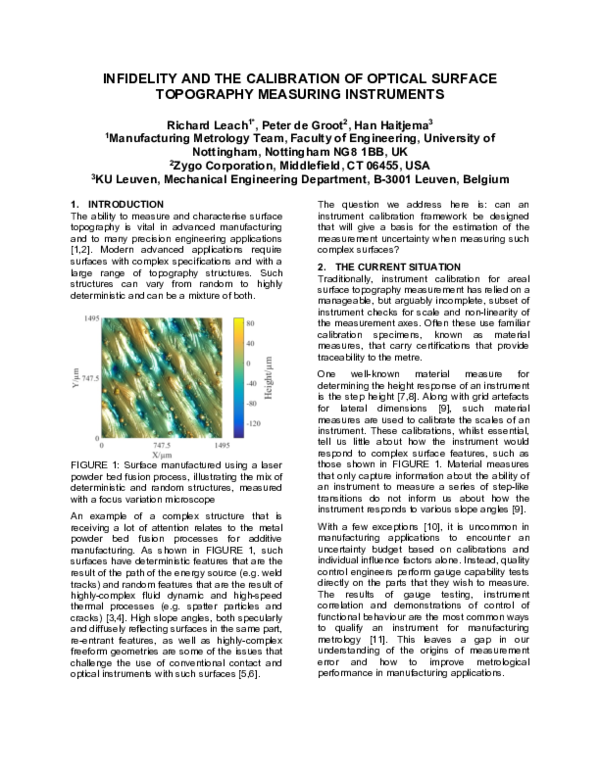 Pdf Infidelity And The Calibration Of Optical Surface Topography Measuring Instruments