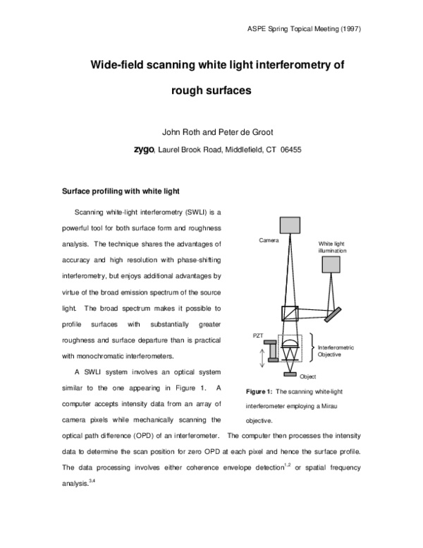 (PDF) Wide-field scanning white light interferometry of rough surfaces