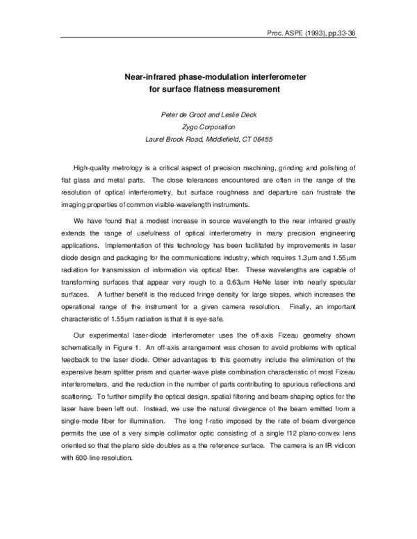 (PDF) Near-infrared phase-modulation interferometer for surface flatness measurement