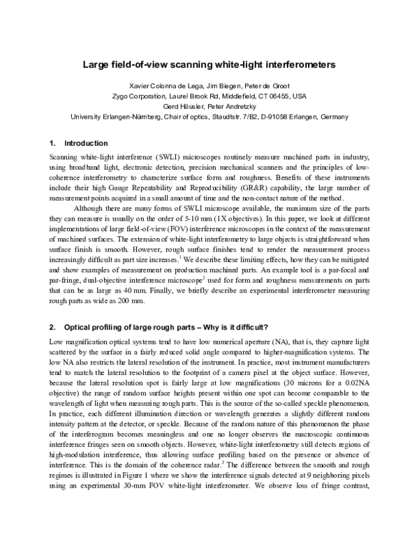 (PDF) Large field-of-view scanning white-light interferometers