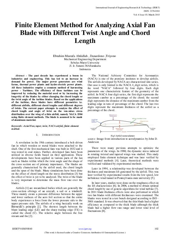 (PDF) Finite Element Method for Analyzing Axial Fan Blade with Different Twist Angle and Chord ...
