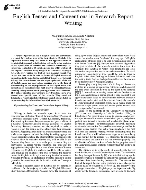 (PDF) English Tenses and Conventions in Research Report Writing