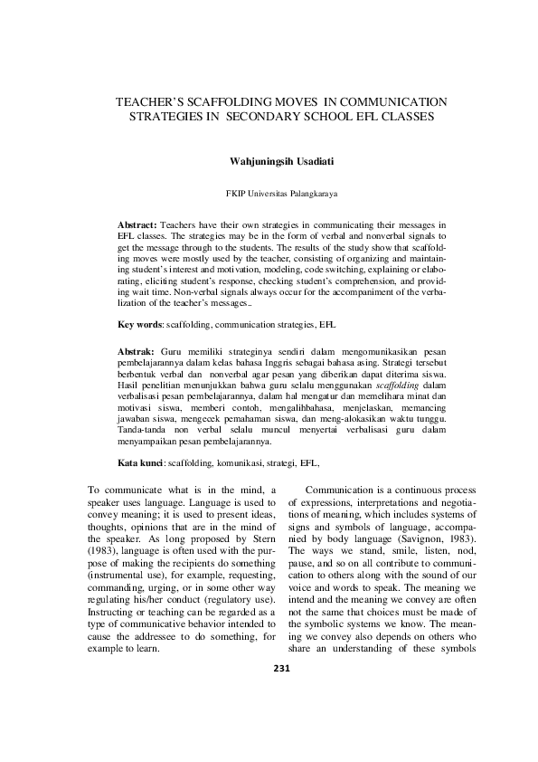 (PDF) Teachers Scaffolding Moves in Communication Strategies in Secondary School Efl Classes