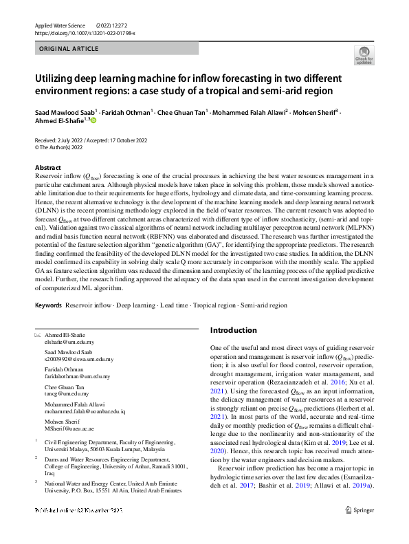 (PDF) Utilizing deep learning machine for inflow forecasting in two ...