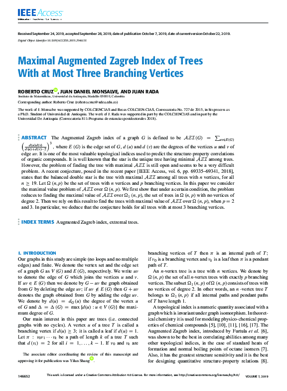 (PDF) Maximal Augmented Zagreb Index of Trees With at Most Three Branching Vertices