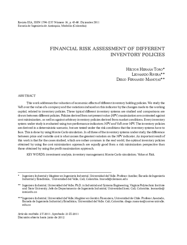 (PDF) Financial Risk Assessment of Different Inventory Policies ...