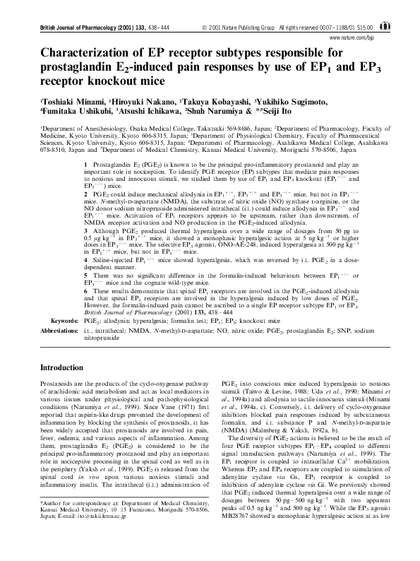 (PDF) Characterization of EP receptor subtypes responsible for ...
