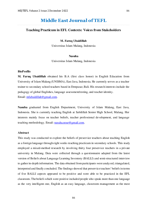 (PDF) Teaching Practicum in EFL Contexts: Voices from Stakeholders