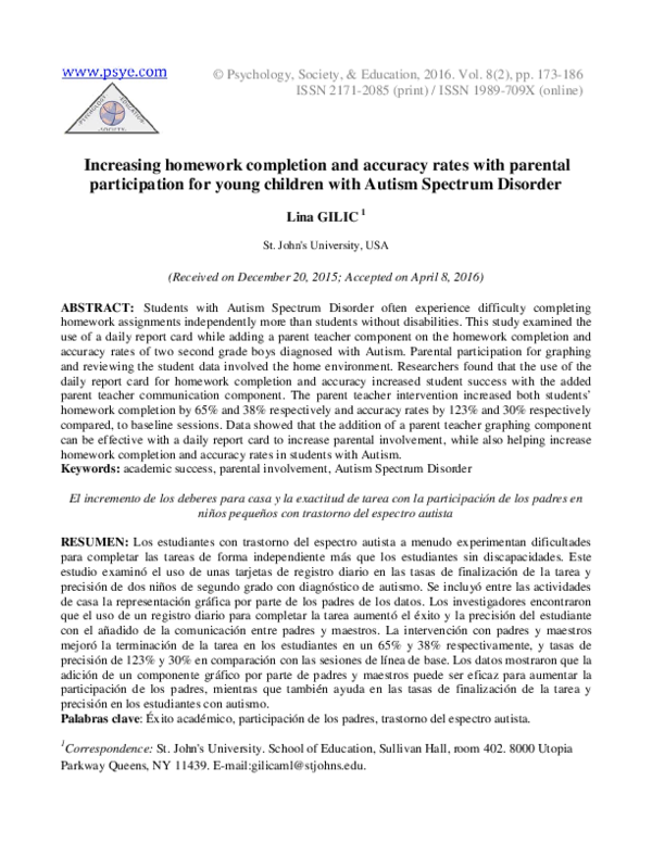 (PDF) Increasing homework completion and accuracy rates with parental ...