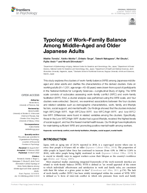 (PDF) Typology of Work–Family Balance Among Middle–Aged and Older ...