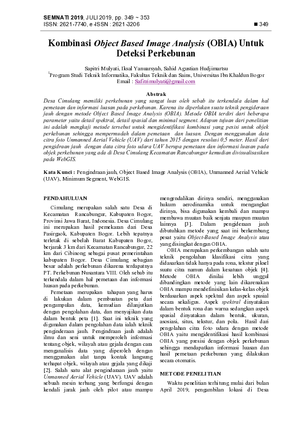 (PDF) Kombinasi Object Based Image Analysis (OBIA) Untuk Deteksi Perkebunan | sahid hudjimartsu ...