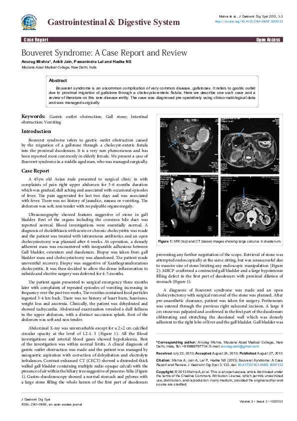 (PDF) Gastrointestinal & Digestive System Bouveret Syndrome: A Case ...