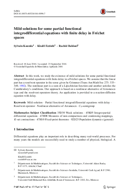 Pdf Mild Solutions For Some Partial Functional Integrodifferential Equations With Finite Delay