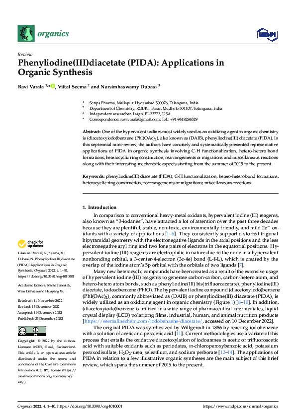 (PDF) Phenyliodine(III)diacetate (PIDA): Applications in Organic Synthesis