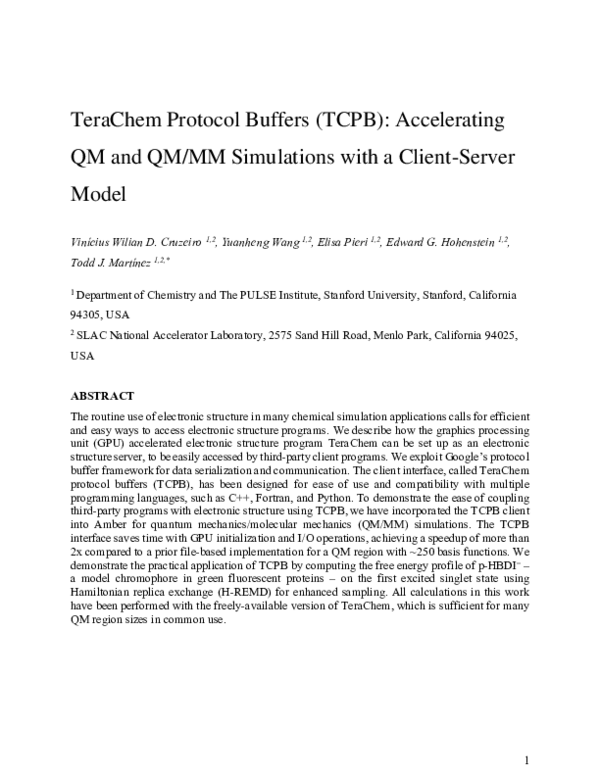 (PDF) TeraChem Protocol Buffers (TCPB): Accelerating QM and QM/MM ...