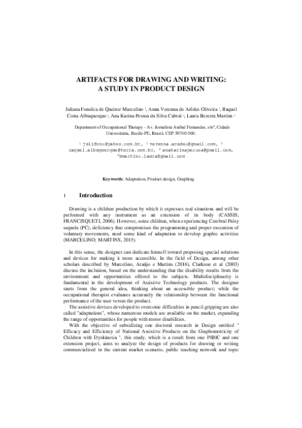 (PDF) Artifacts for Drawing and Writing: A Study in Product Design