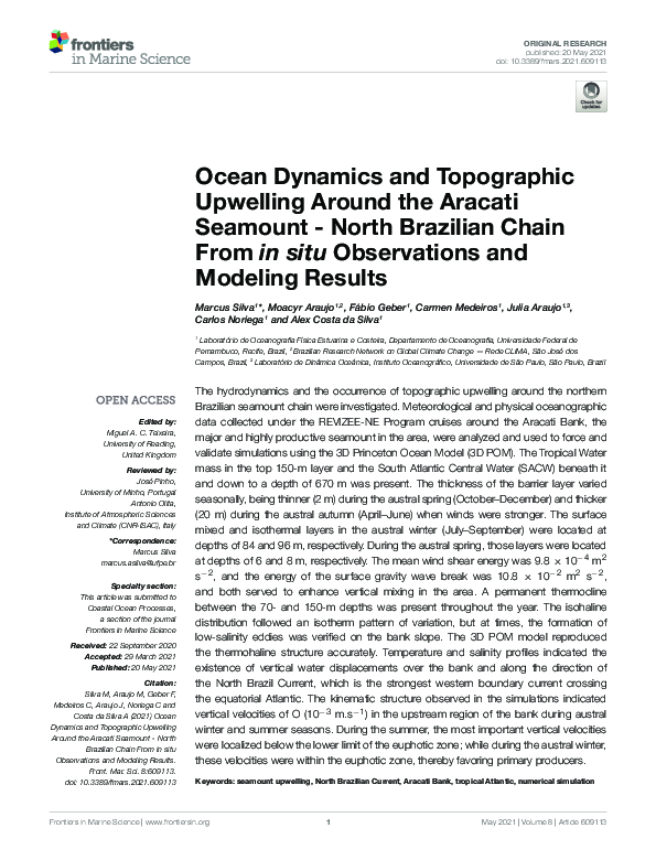 (PDF) Ocean Dynamics and Topographic Upwelling Around the Aracati Seamount - North Brazilian ...