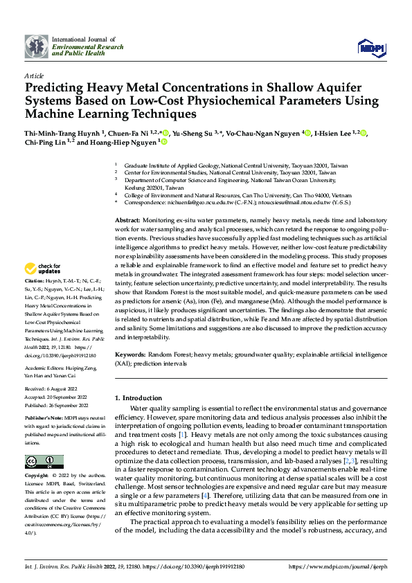 (PDF) Predicting Heavy Metal Concentrations in Shallow Aquifer Systems Based on Low-Cost ...