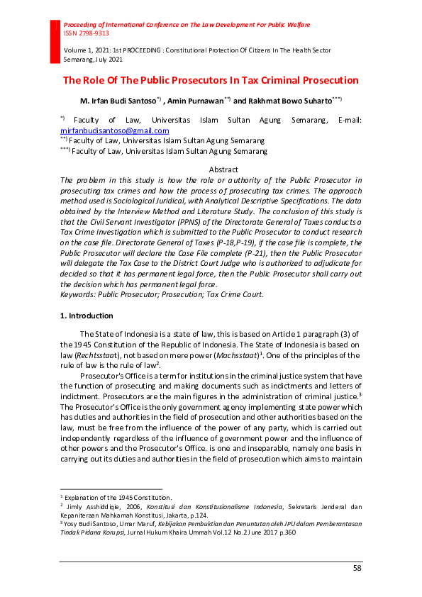 Pdf The Role Of The Public Prosecutors In Tax Criminal Prosecution
