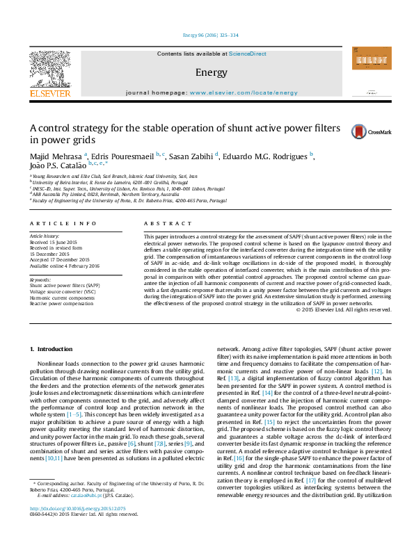 (PDF) A control strategy for the stable operation of shunt active power filters in power grids