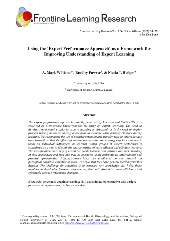 Pdf Using The ‘expert Performance Approach As A Framework For