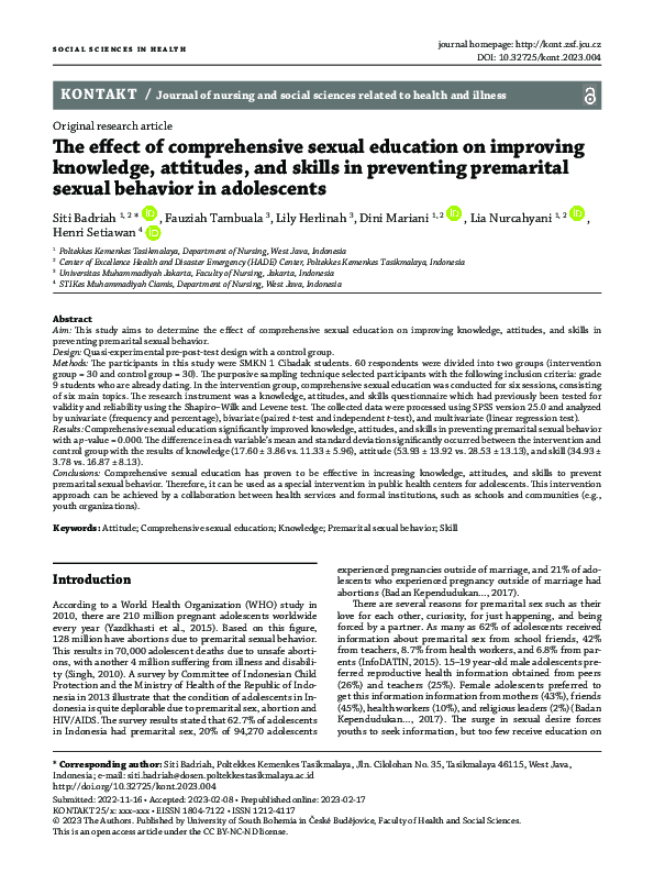 (PDF) The effect of comprehensive sexual education on improving knowledge, attitudes, and skills ...