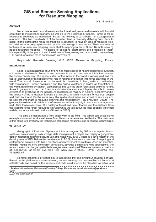 (PDF) GIS and Remote Sensing Applications for Resource Mapping