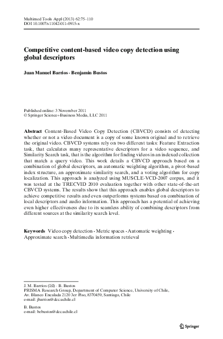 (PDF) Competitive content-based video copy detection using global descriptors