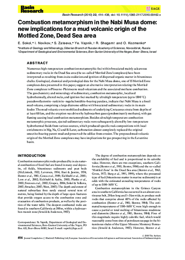 (PDF) Combustion metamorphism in the Nabi Musa dome: new implications ...